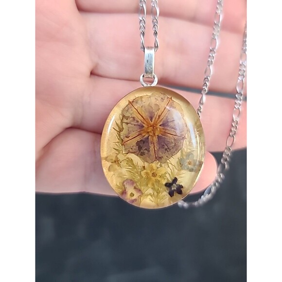 Jewelry | 925 Sterling Silver Preserved Real Flowers In Resin Pendant ...